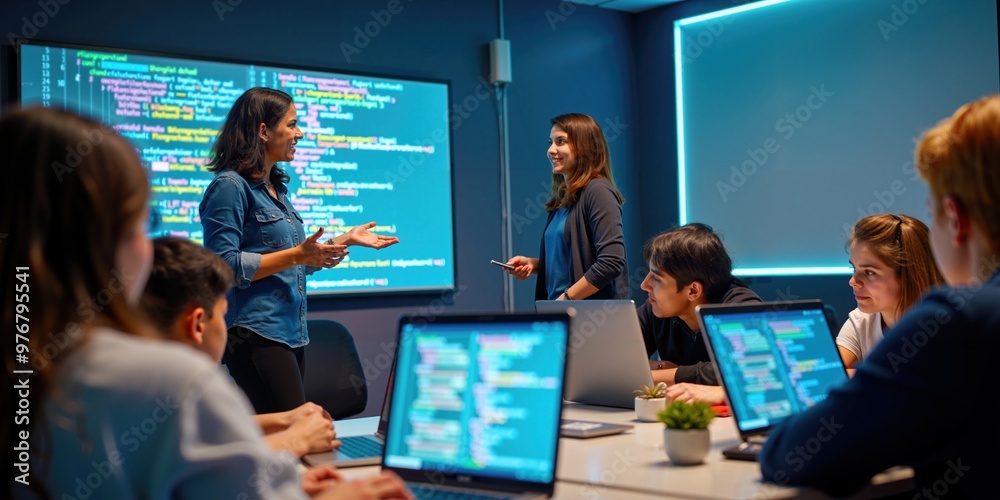 Indian Female Programming Teacher Explains Coding to Engaged Students ...