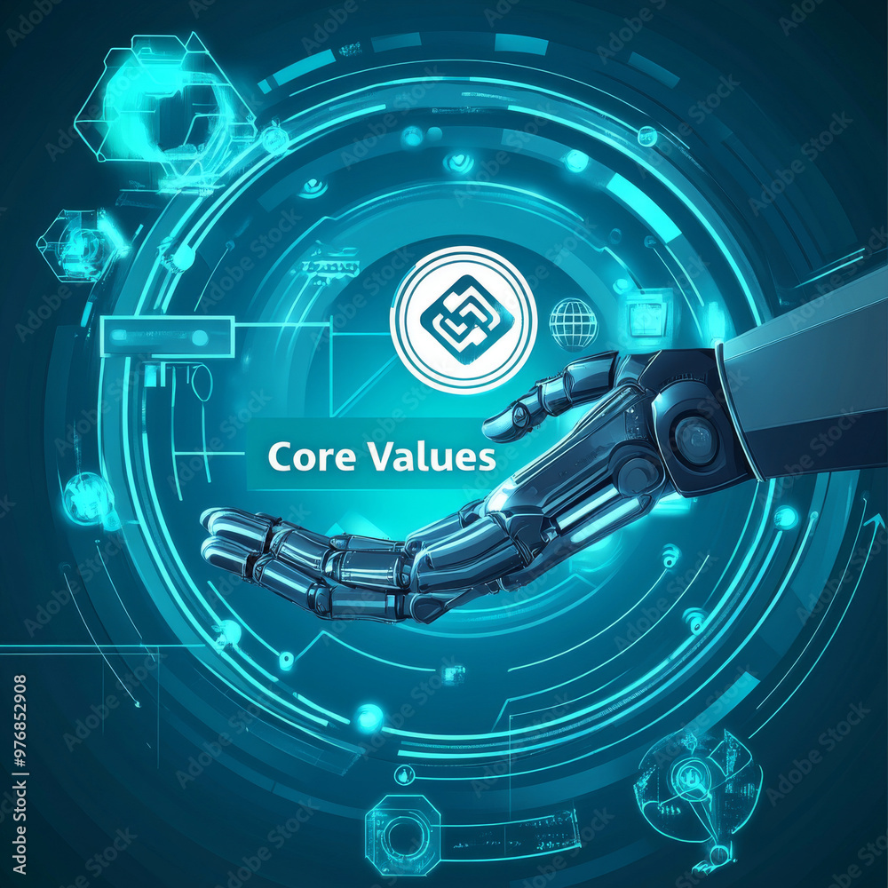 Core Values icon displayed in a robotic hand. It signifies ...