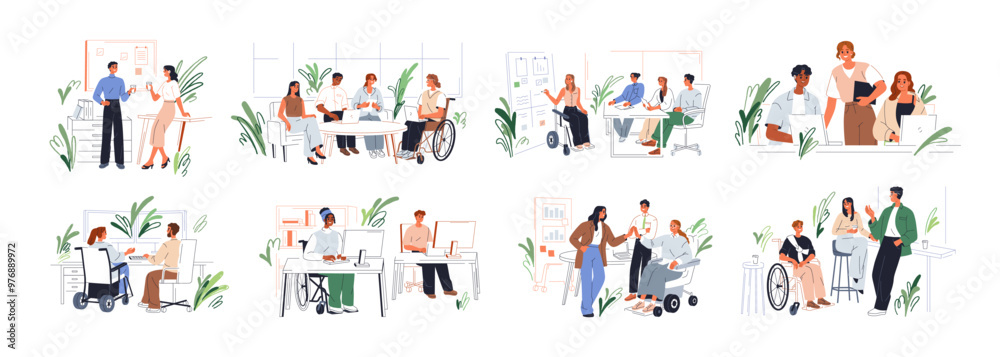 Inclusive office, work environment. Employee, person with disability in ...