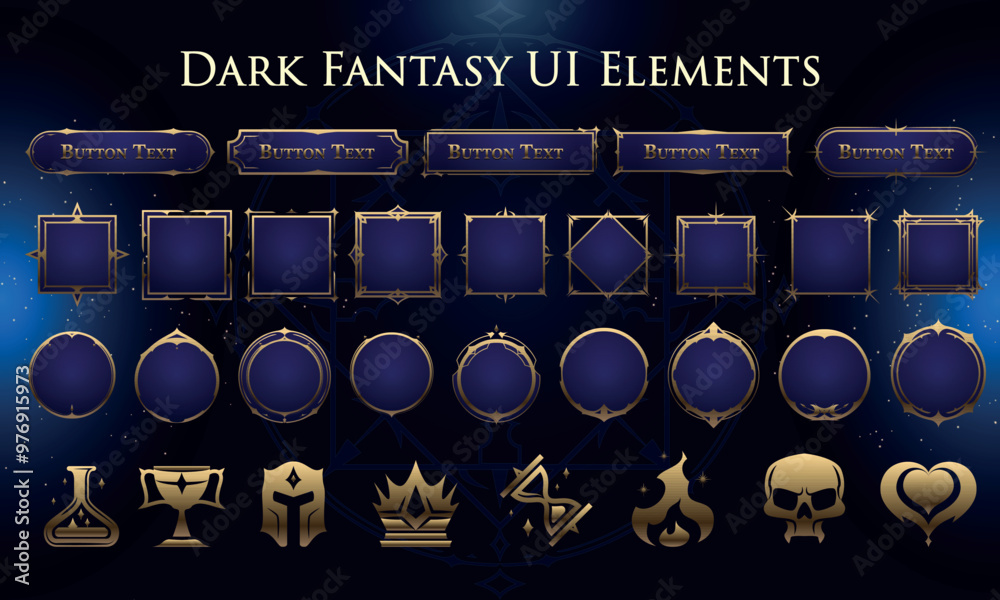 Set of Dark Fantasy Elements for user interface, poster, video. Fantasy ...
