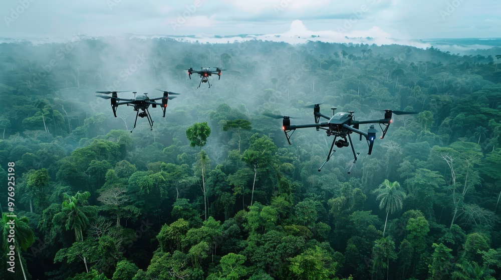 Drones equipped with AI mapping a dense rainforest to monitor ...