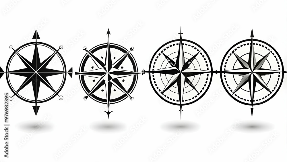 Pack of black icons showing cardinal directions (compass) , compass ...