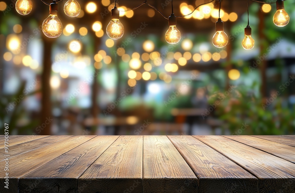 With bokeh of abstract night light trails in a garden, a blank modern ...