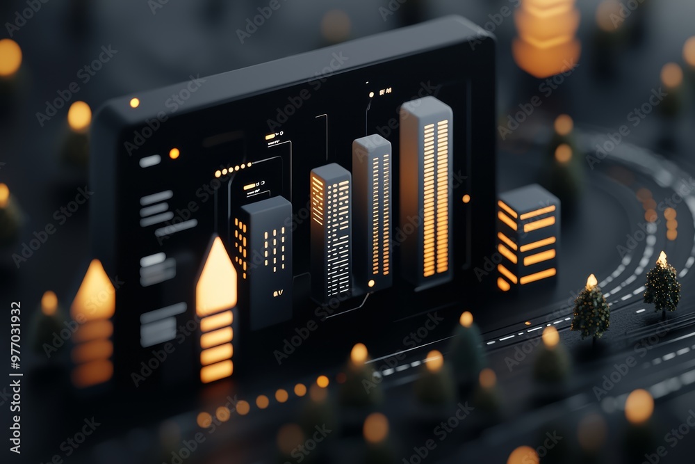 A smart city dashboard displaying real-time air quality, energy usage ...