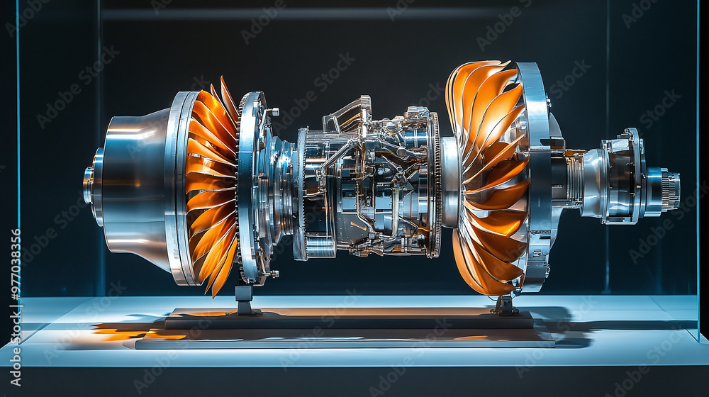 Model of turbine engine with longitudinal section for studying ...
