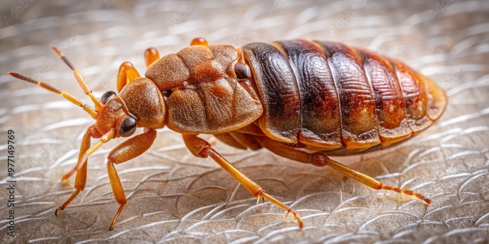 The tiny bug lies still, its six legs curled under its body like a ...