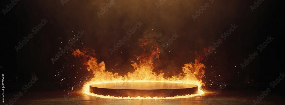 Fire podium background flame hot stage platform show black light. Fire ...
