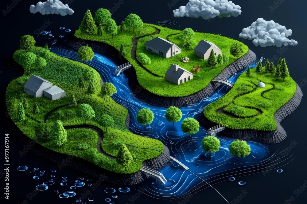 Diagram illustrating the water cycle, realistic, evaporation ...