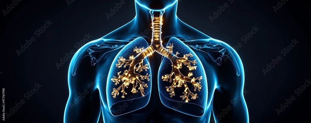 Diagram showcasing the respiratory system in humans, photorealistic ...