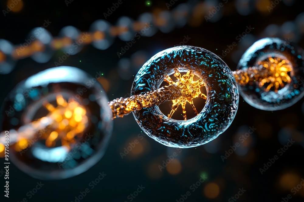 Ilustração Illustration of the phases of mitosis, realistic, cell ...