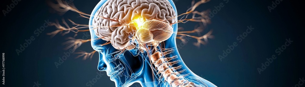 Ilustração Schematic diagram of the human nervous system, realistic ...