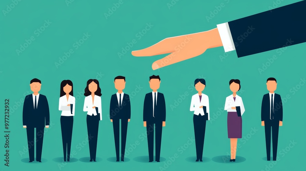 Business selection concept featuring a hand choosing people from a ...