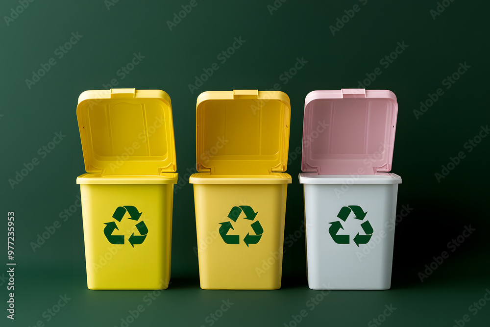 Colorful recycling bins for waste segregation, eco-friendly waste ...
