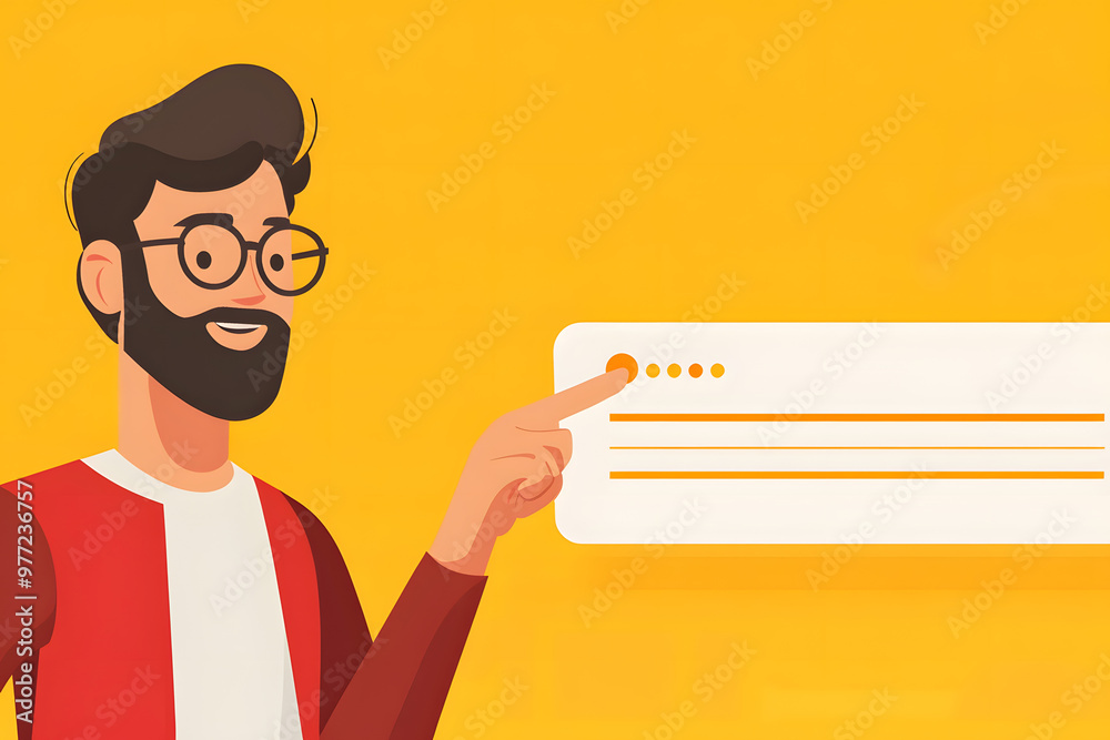 Cartoon man pointing at a checklist, simple interface design, to-do ...