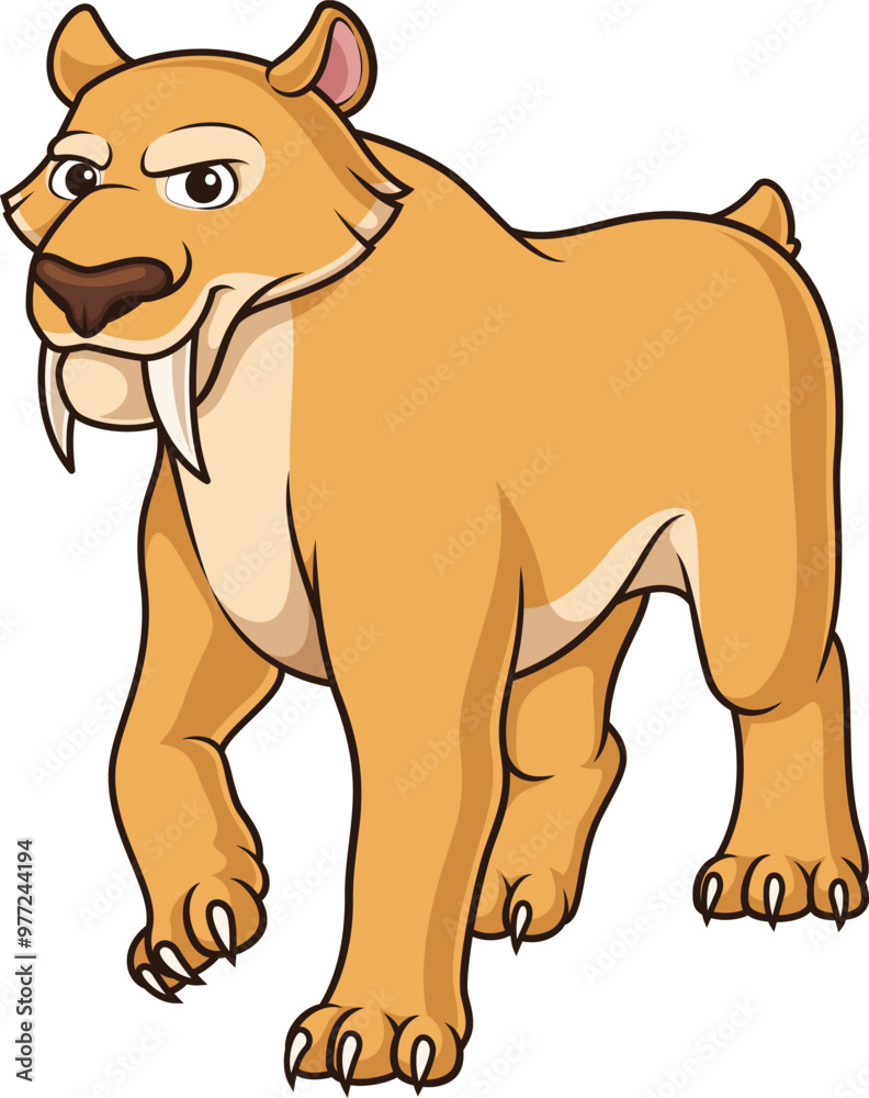 Cartoon smilodon saber-toothed predator walking vector illustration ...