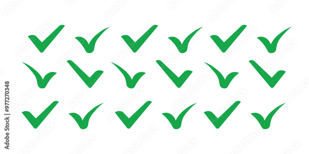 Green check mark icon set, hand-drawn checkmark illustration, approval ...