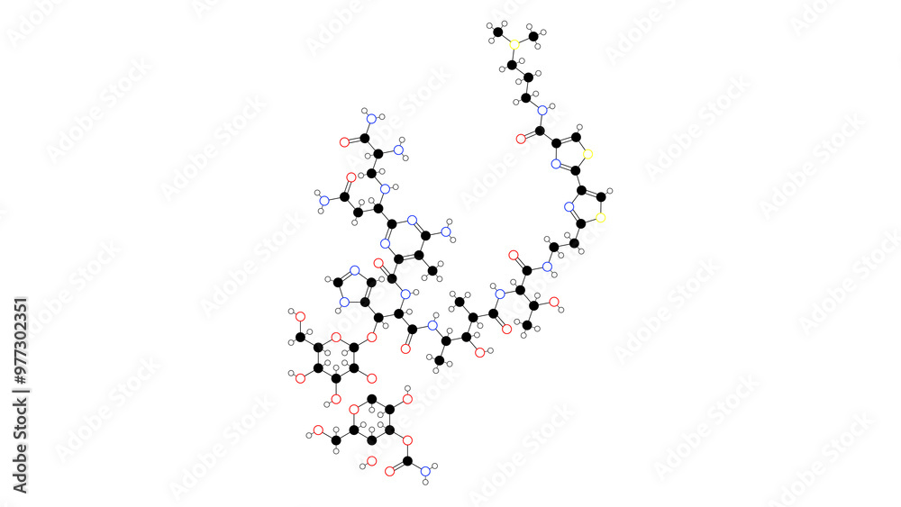 bleomycin molecule, structural chemical formula, ball-and-stick model ...
