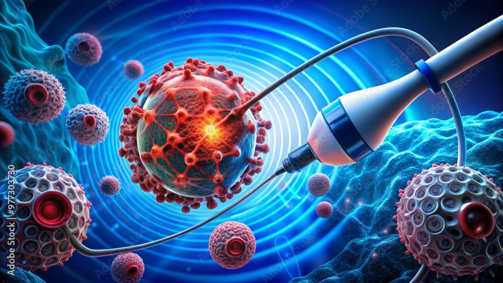 Realistic representation of an ultrasound probe emitting high-frequency ...