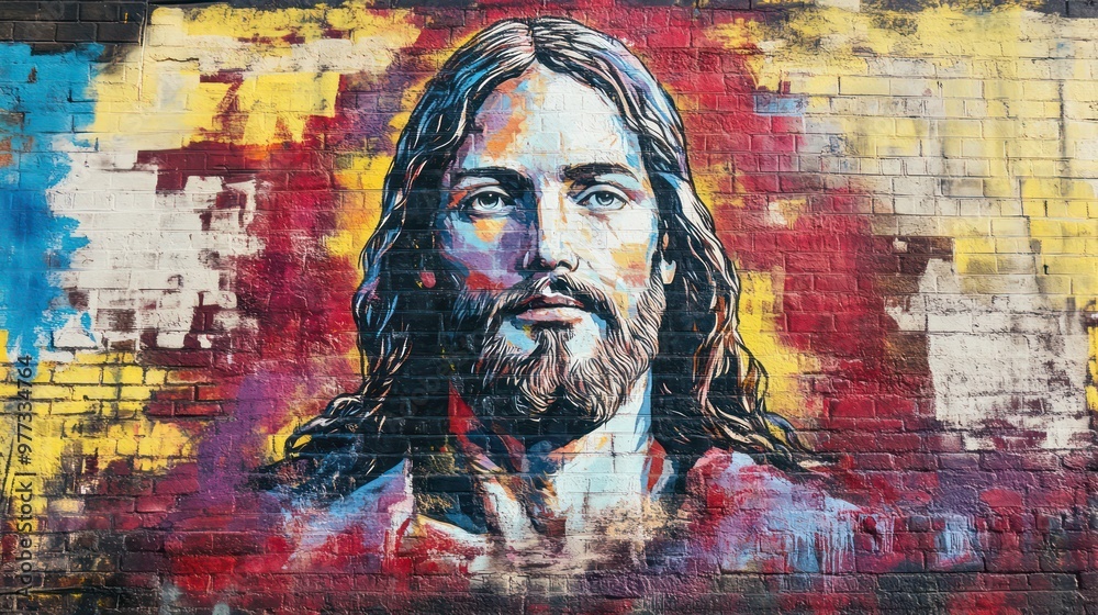 Jesus Christ in street art illustration, blending religious themes with urban creativity ...
