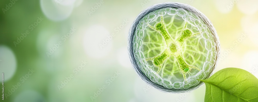Cross-section of a plant cell, visible chloroplasts with thylakoid ...