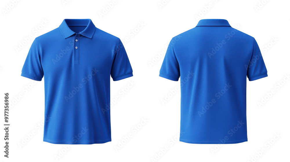 Royal blue cotton polo shirts with front and back view mockups Stock ...