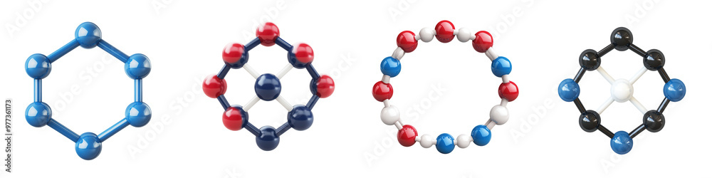 Four molecular models showcasing different chemical structures, ideal ...