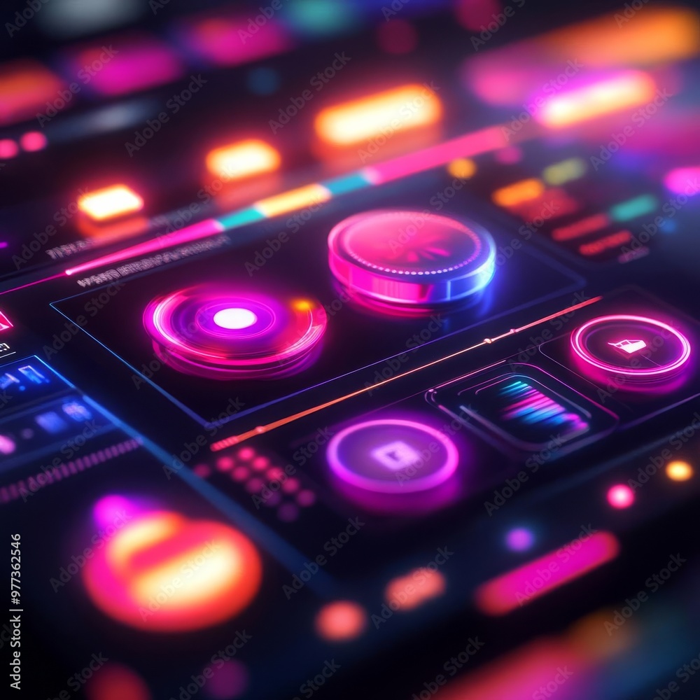 AI-enhanced photo editing UI, glowing tools, holographic adjustments ...