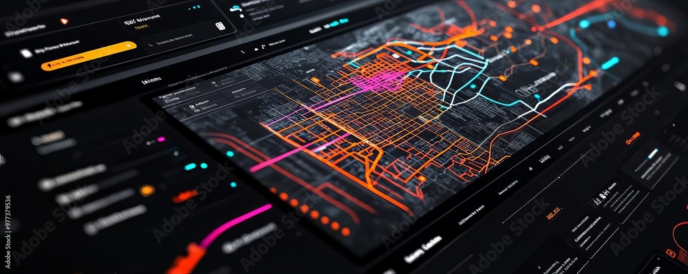 Urban planning software UI, interactive city map with data layers ...