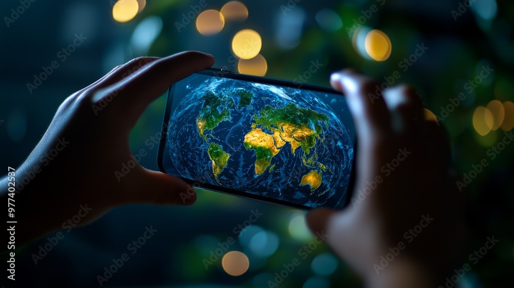 Students using augmented reality apps to learn geography, interactive educational tools ...