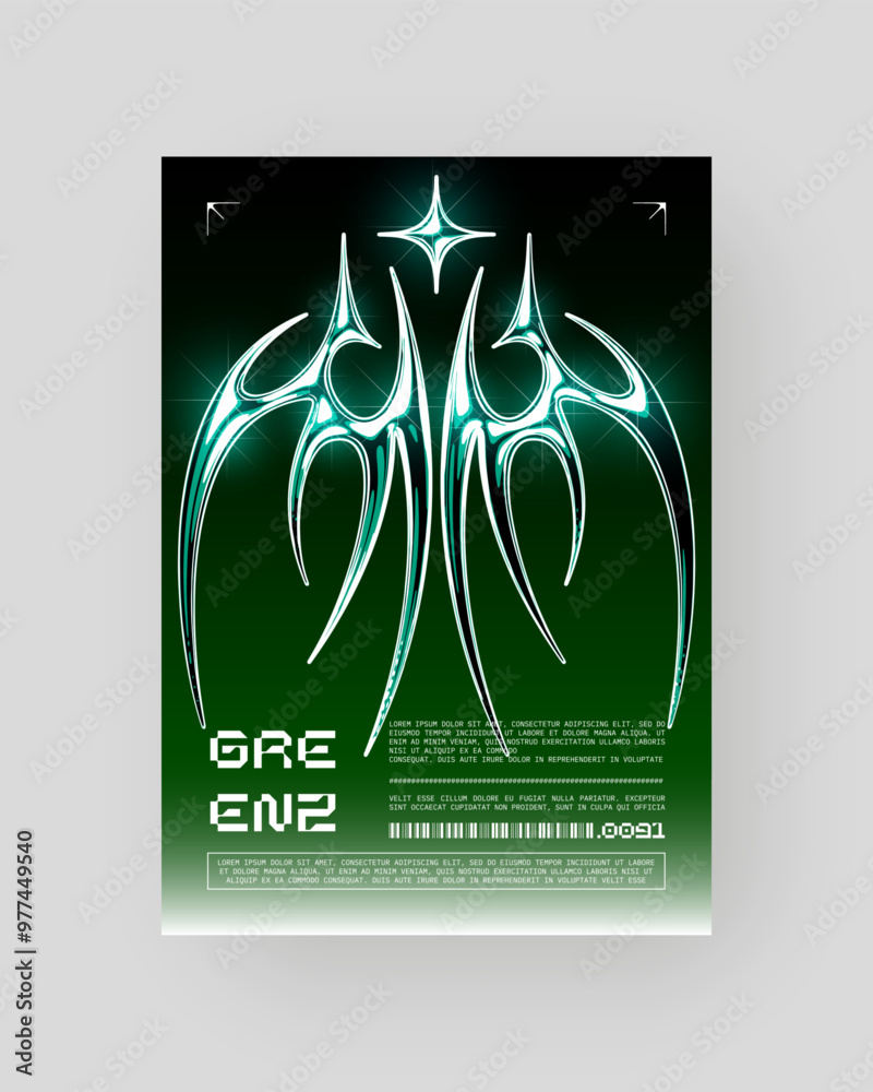 Futuristic Abstract Cyberpunk Poster Design. Silver Chrome, 2000s ...