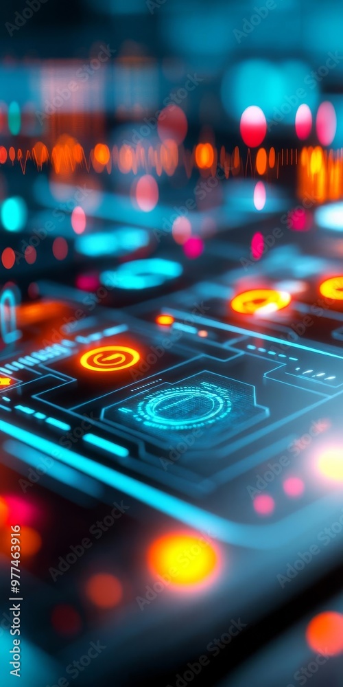 Remote user testing platform, holographic interface tests, glowing ...