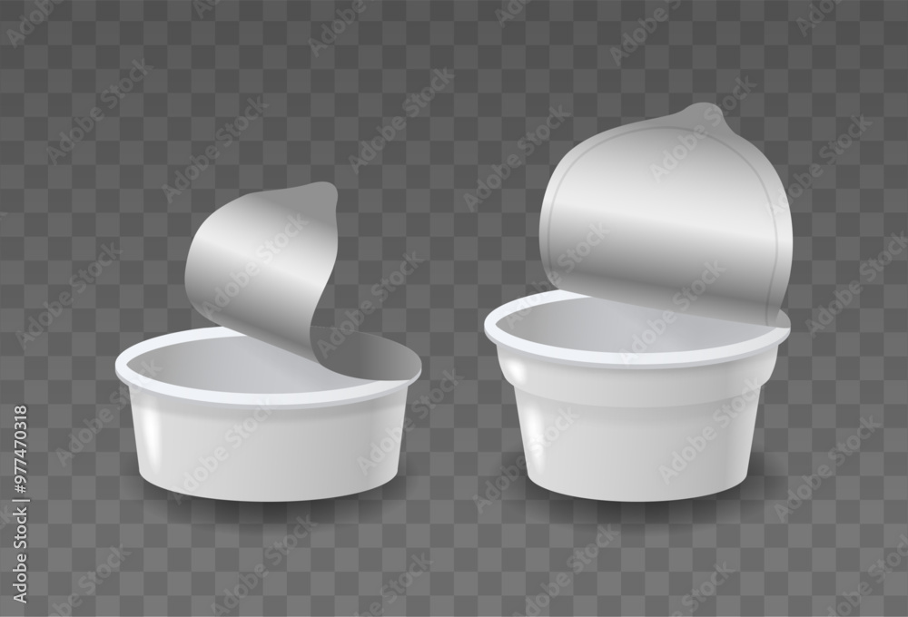 Yogurt Containers With Open Foil Lids On Transparent Background ...