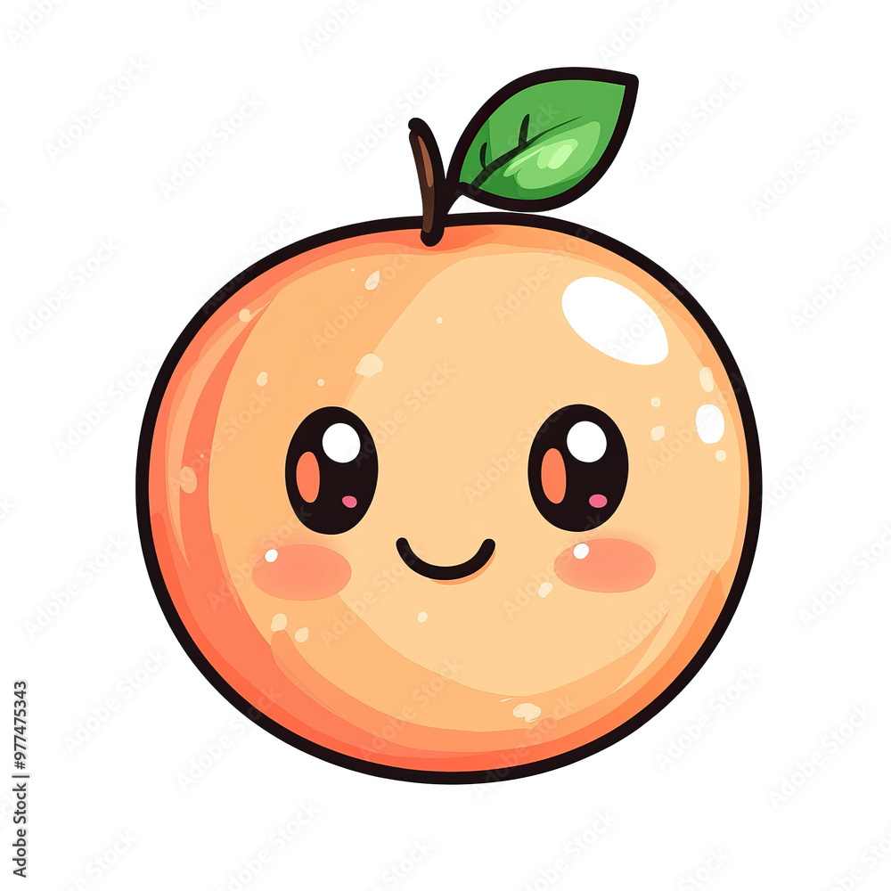 This image features a cute cartoon peach with big, adorable eyes and a ...