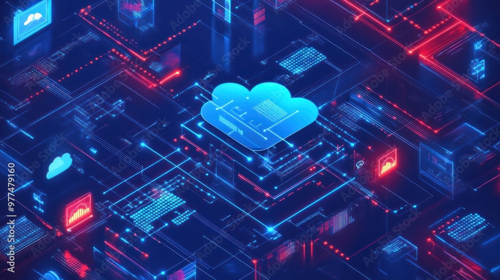 A minimalist IT architecture diagram with cloud integration, data flow ...