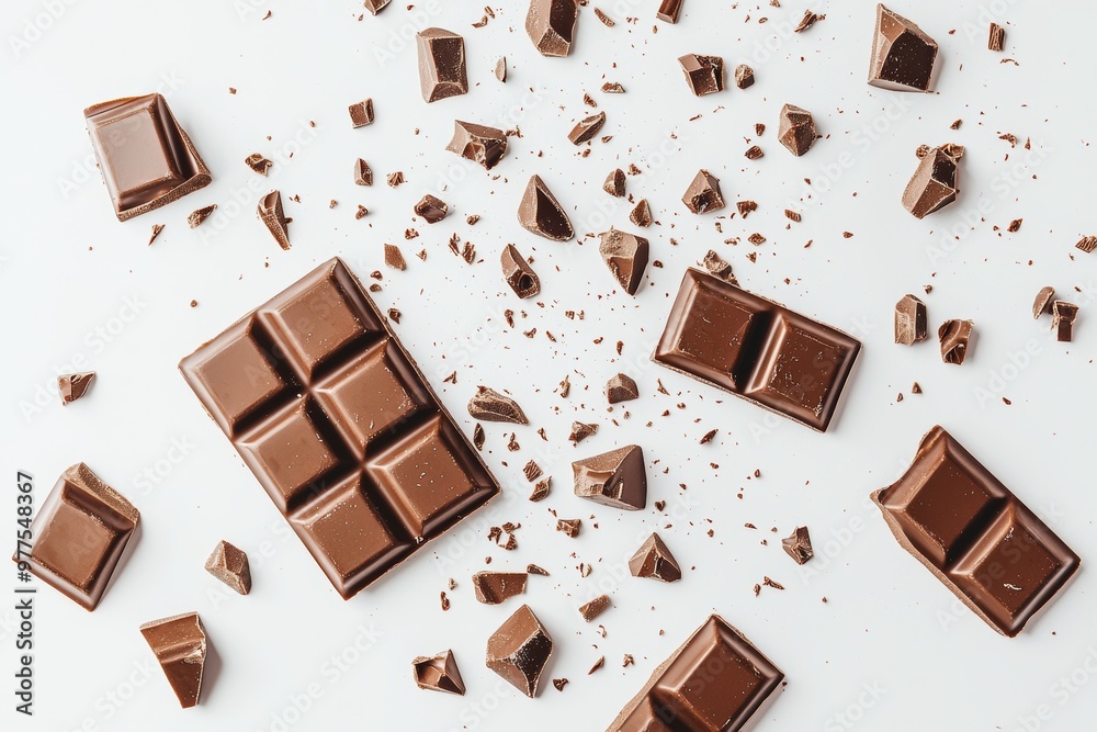 Isolated on transparent background, various types of chocolate falling ...