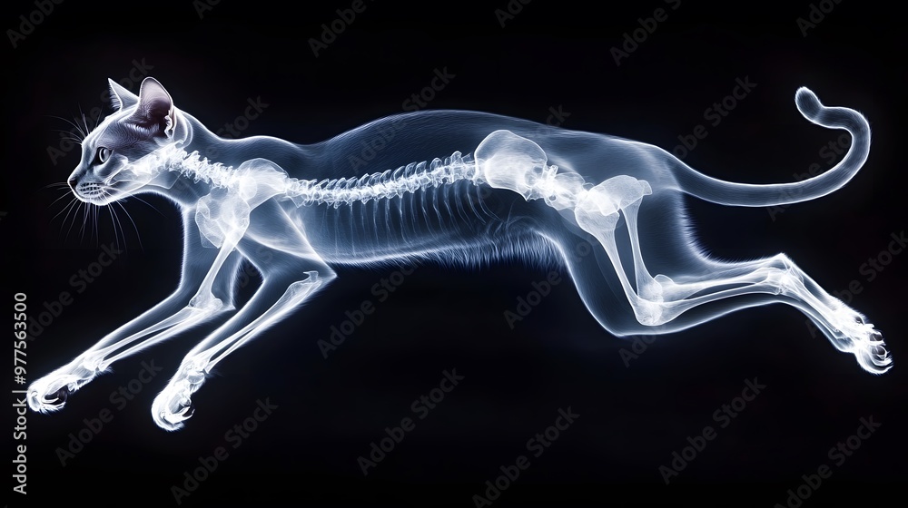 X-ray of a Cat in Mid-Leap: A detailed X-ray image of a cat mid-leap ...