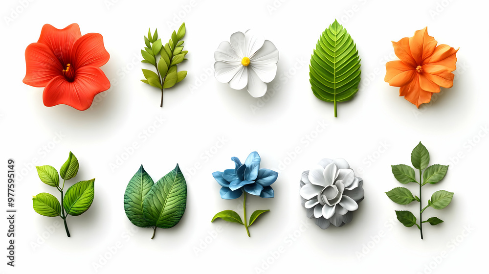 3D Nature-Inspired Calendar Icons: Elegant Leaf and Flower Designs for ...