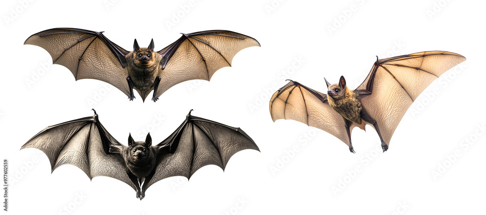 Ideal collection set of flying bats with open wings for a spooky ...