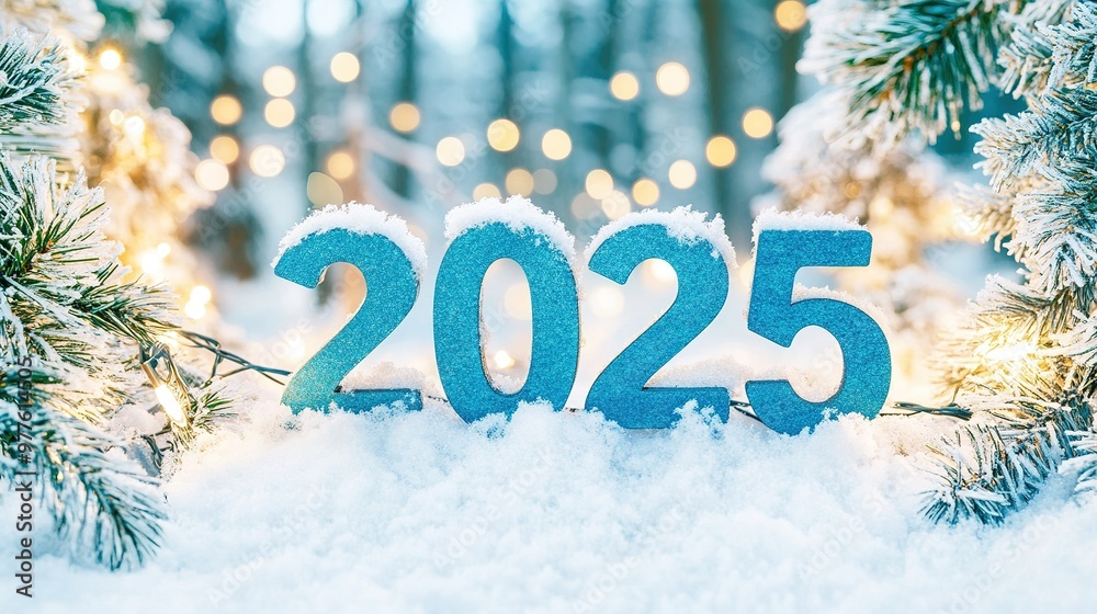 New Year's Eve celebration in a winter wonderland with sparkling lights ...