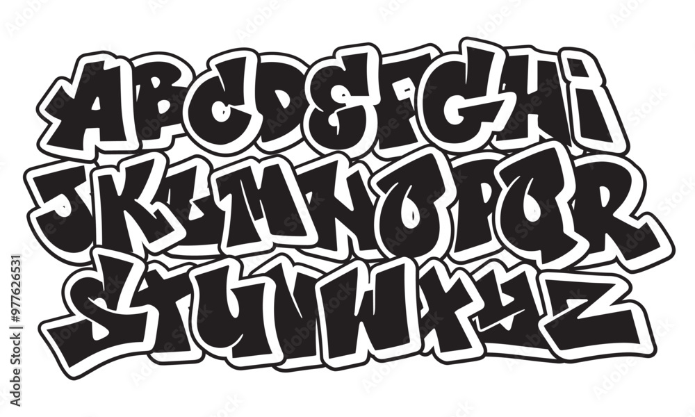 Alphabet in street graffiti style, hand drawn. vector graffiti alphabet ...
