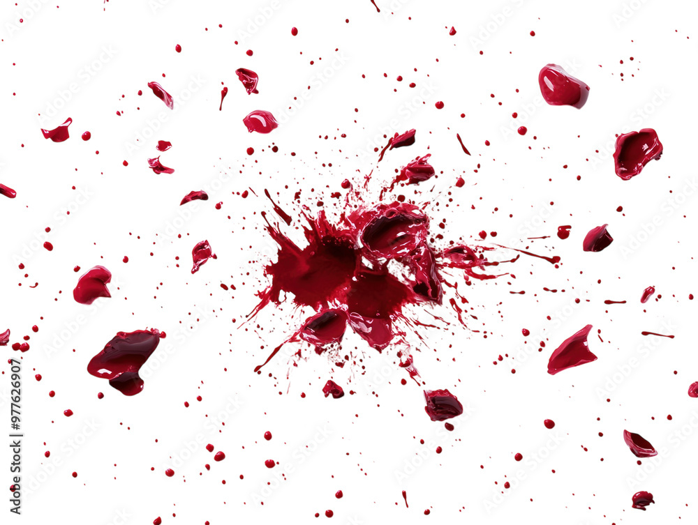 Foto de Stock Realistic blood splatters of various sizes on white ...