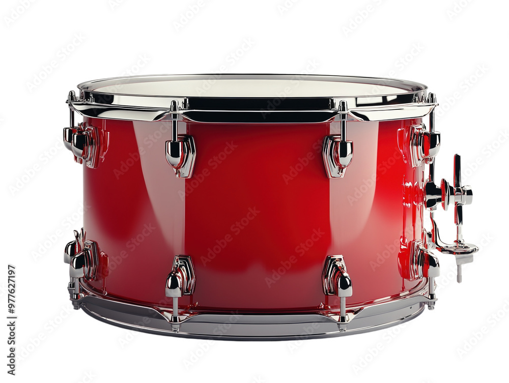 Red snare drum with chrome hardware on white background. PNG ...
