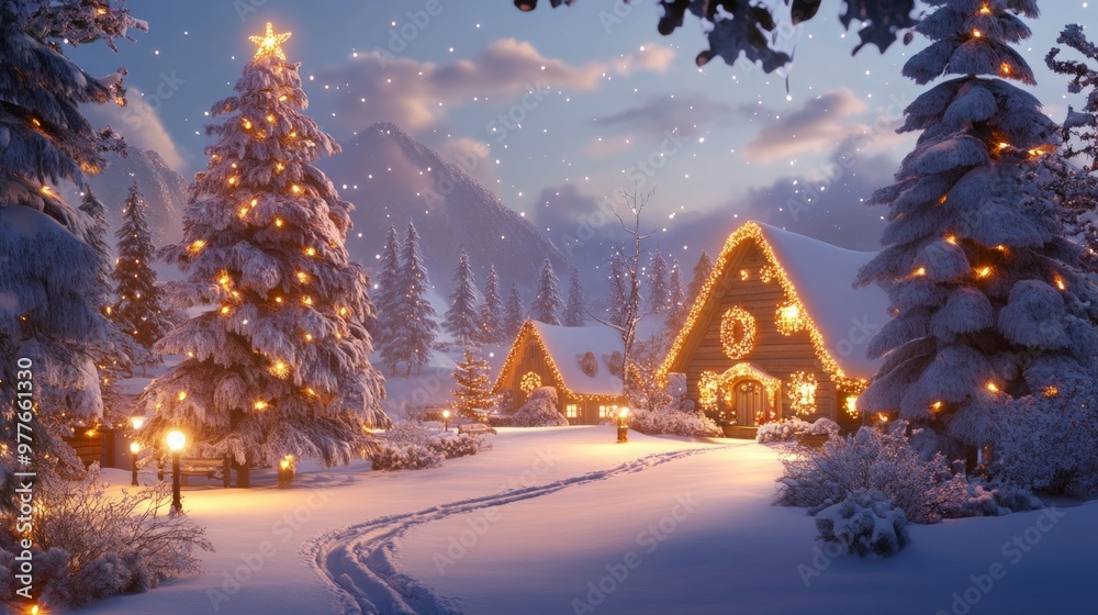 Bright christmas winter scene Stock Illustration | Adobe Stock