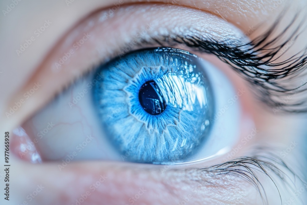 Crystal clear blue human eye with subtle details representing clarity ...