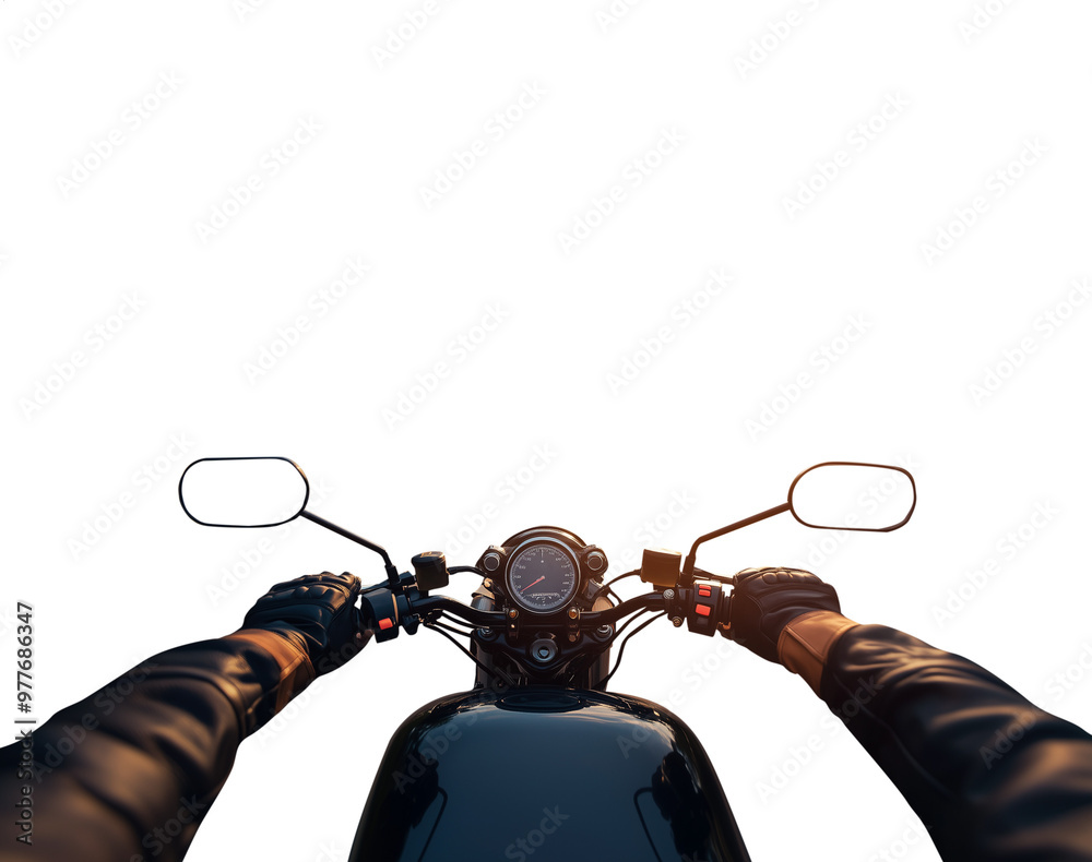 1st person perspective POV of a motorcycle biker driver speeding away ...