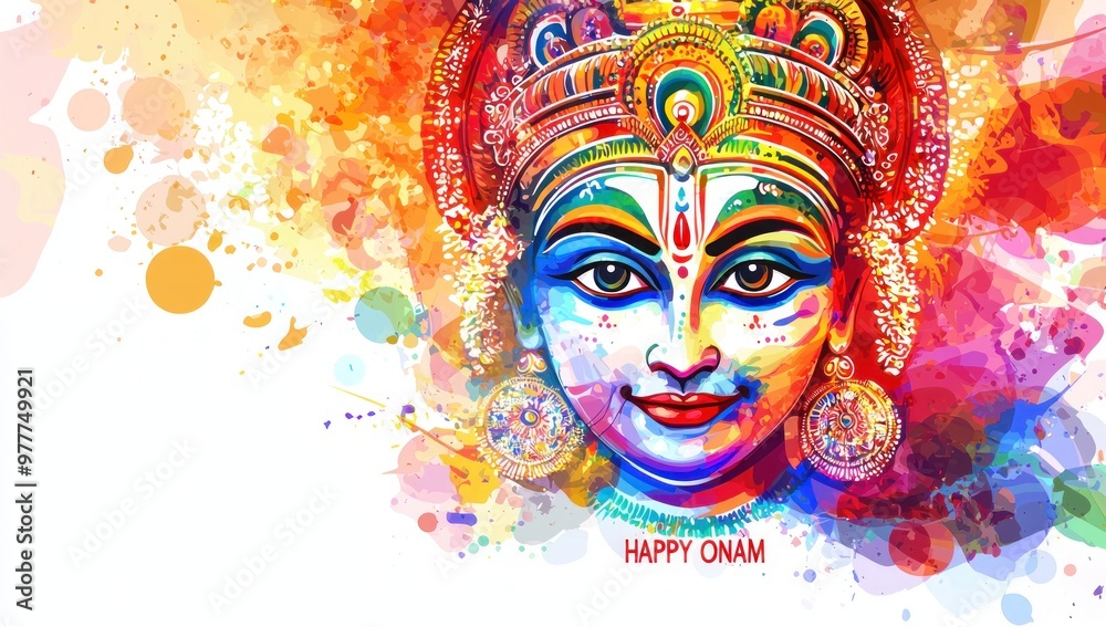 Vector illustration of the happy Onam festival with a Kathakali mask in ...