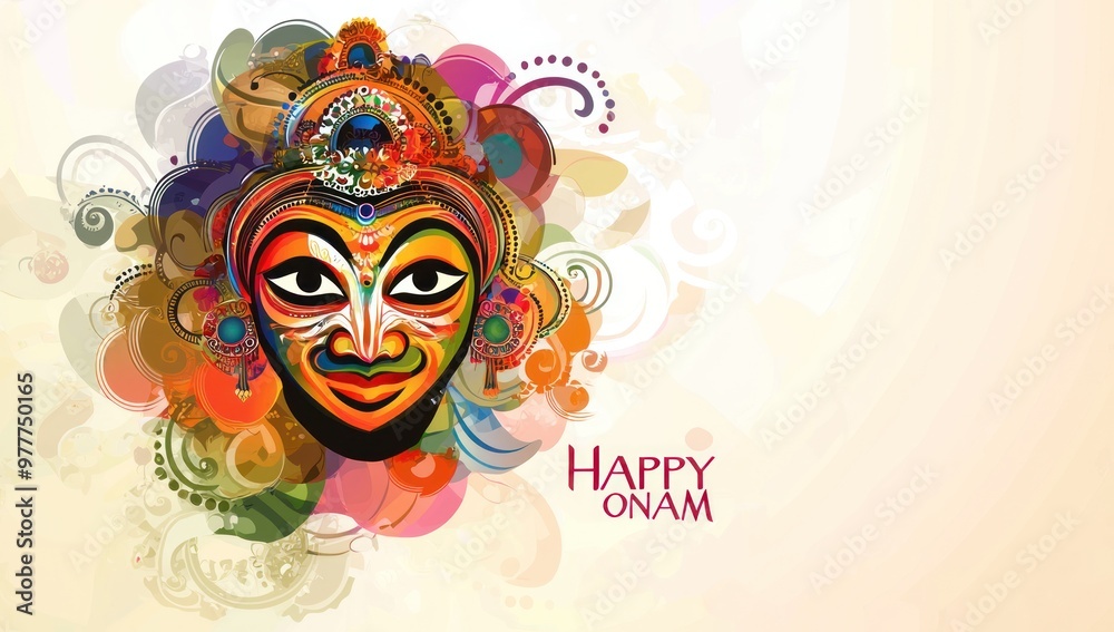 Vector illustration of the happy Onam festival with a Kathakali mask in ...