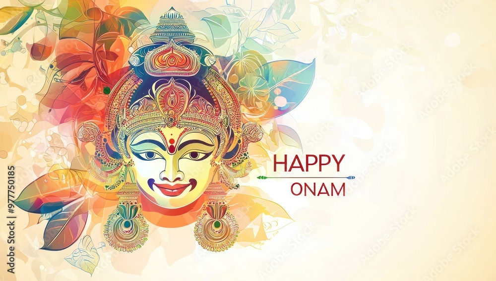 Vector illustration of the happy Onam festival with a Kathakali mask in ...