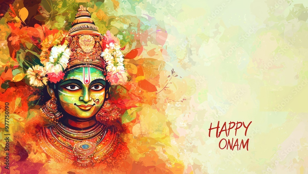 Vector illustration of the happy Onam festival with a Kathakali mask in ...