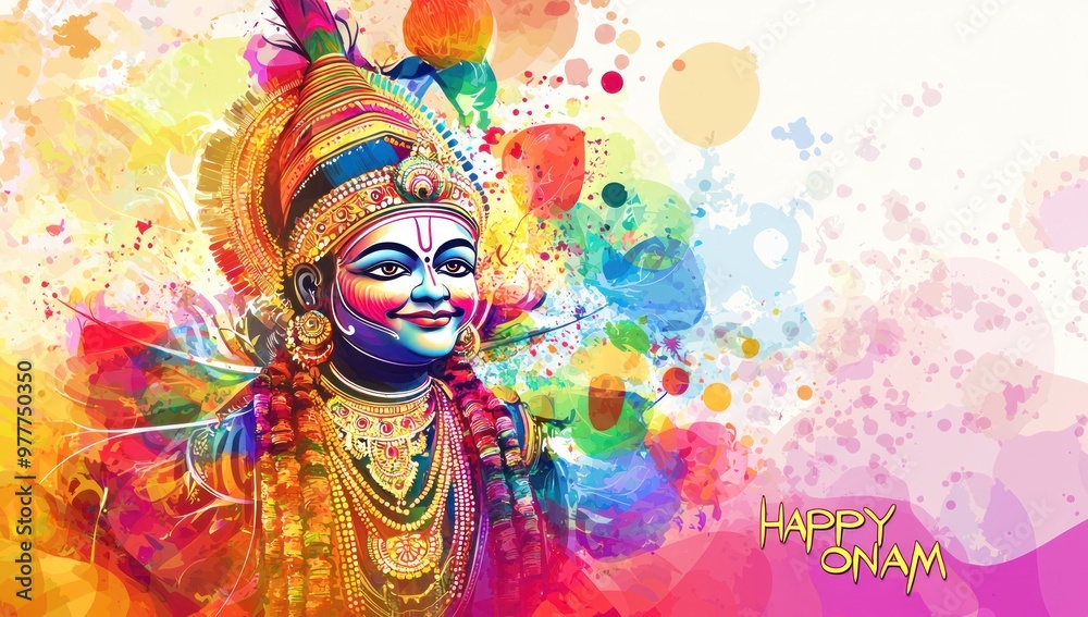 Vector illustration of the happy Onam festival with a Kathakali mask in ...